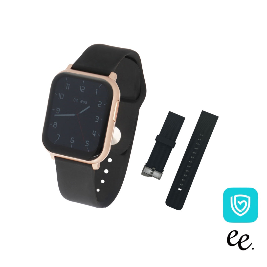 【オンライン限定販売】EE02 スマートウォッチ ゴールドxブラック GD AP BK シリコンラバー ベルトバンド 替えベルト付き ベルト – PROJECT-EE